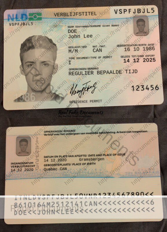 Residence permit card Netherlands - Fake Residence permit card Netherlands